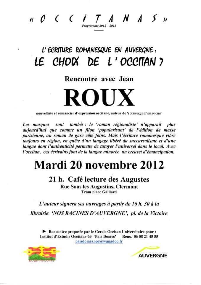 L'écriture romanesque en Auvergne - Le choix de l'occitan - Jean Roux - Association PATRIMOINE ...