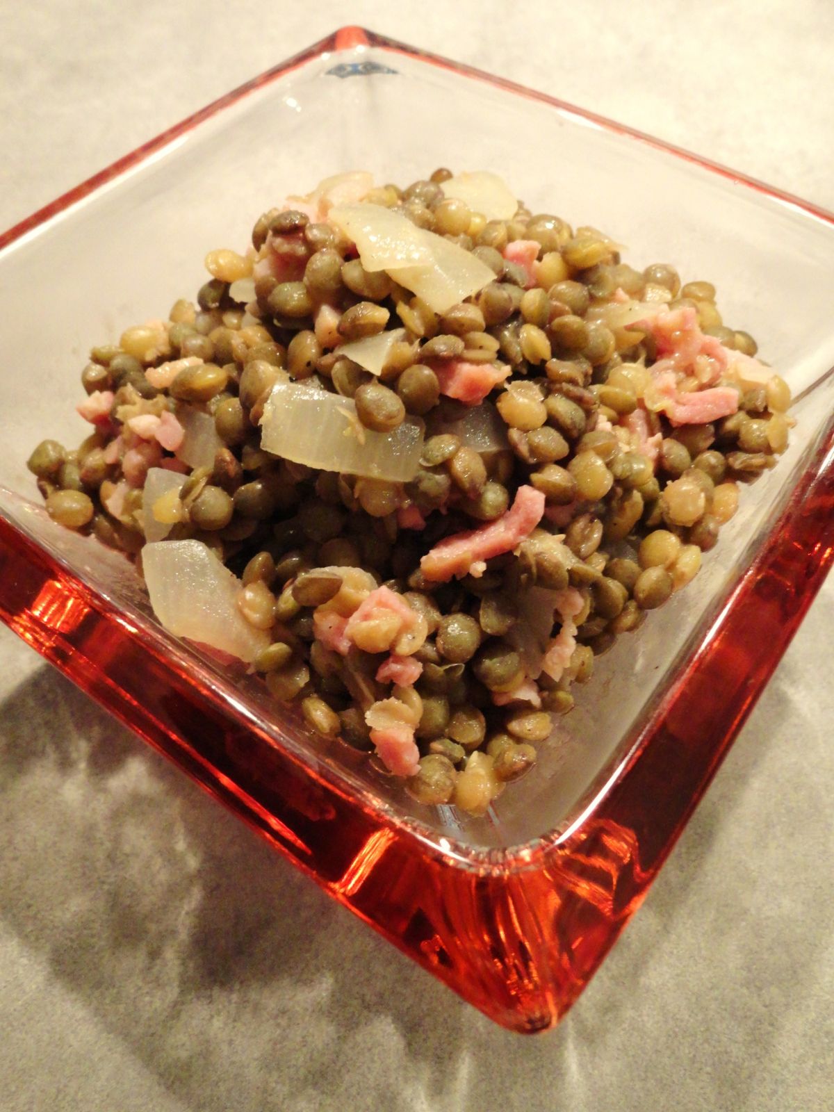 Salade de lentilles aux lardons & oignons - pour 3/4 personnes - CUISINER SANS GLUTEN