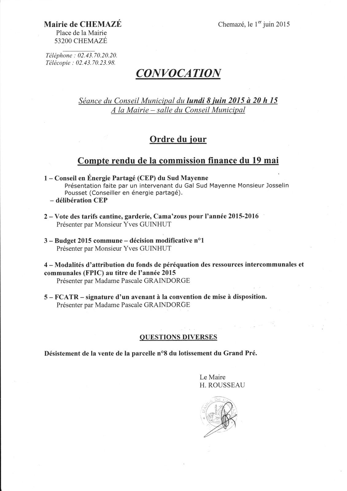 Chemaze Lordre Du Jour Du Prochain Conseil Municipal Du Lundi 8 Juin 2015 Le Blog