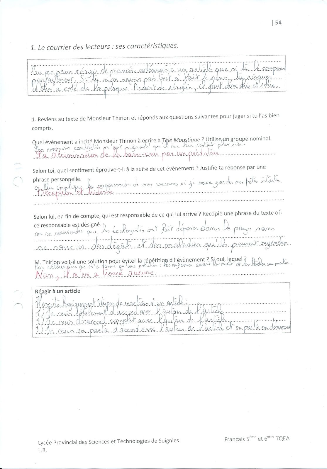 Français - Séquence 4 : Ecrire pour le courrier des lecteurs - 6TQEA ...