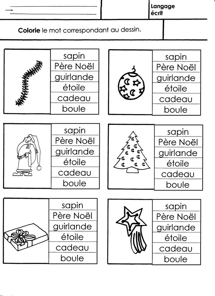 LANGAGE ECRIT, Noël - école maternelle Gellow