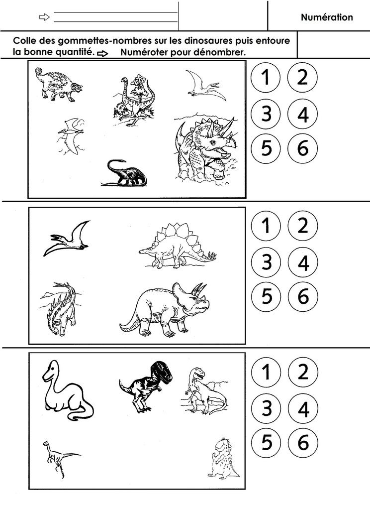 dinosaures, numération Moyenne section - école maternelle Gellow