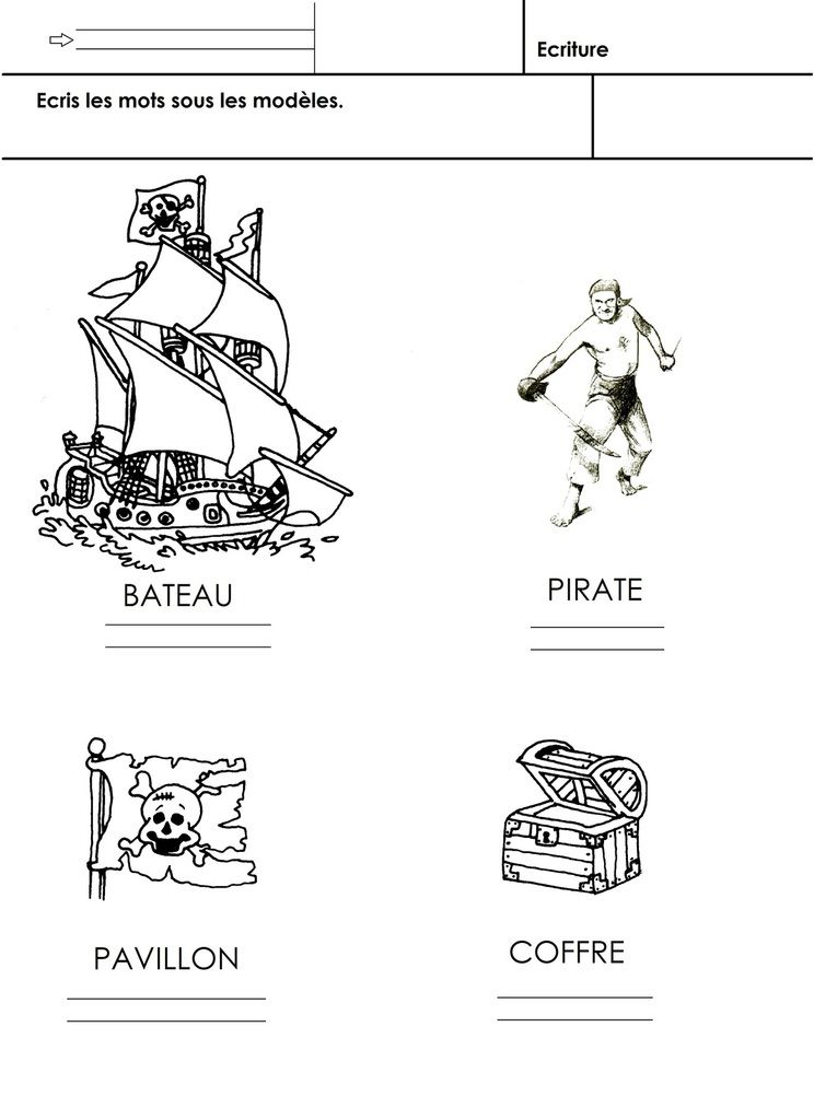 Les pirates, écriture - école maternelle Gellow