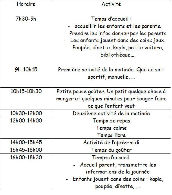 ressources animateur : journée type - chez mlle wen