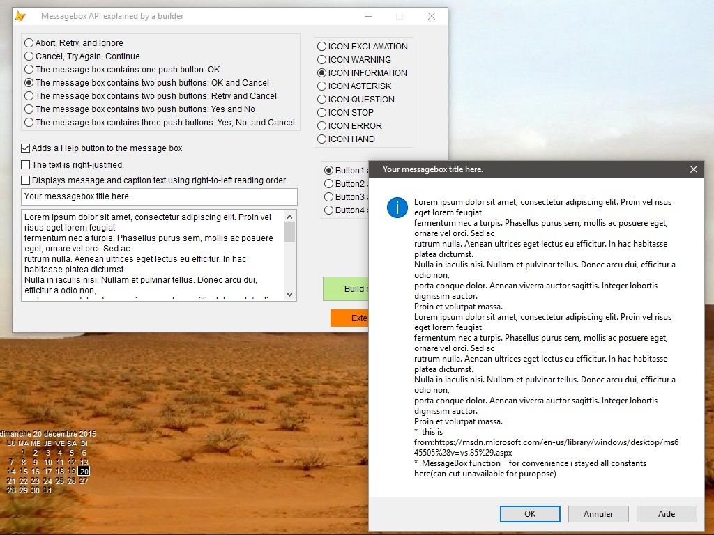 Messagebox with function API and VFP - Visual Foxpro codes