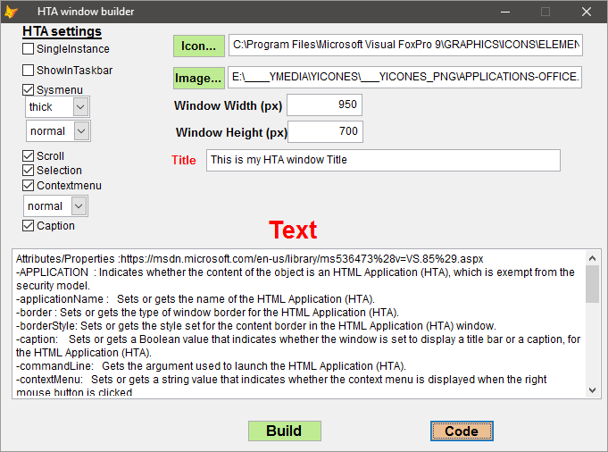 A VFP builder for an HTA window - Visual Foxpro codes