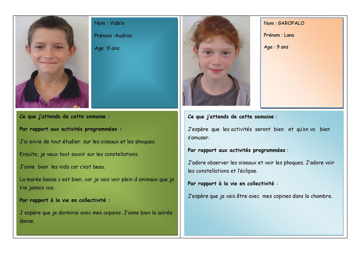 Fiches de présentation CM1 - Classe Découverte CE CM