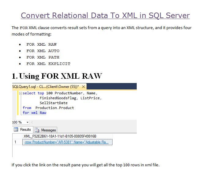 Convert Relational Data To Xml In Sql Server Data Science