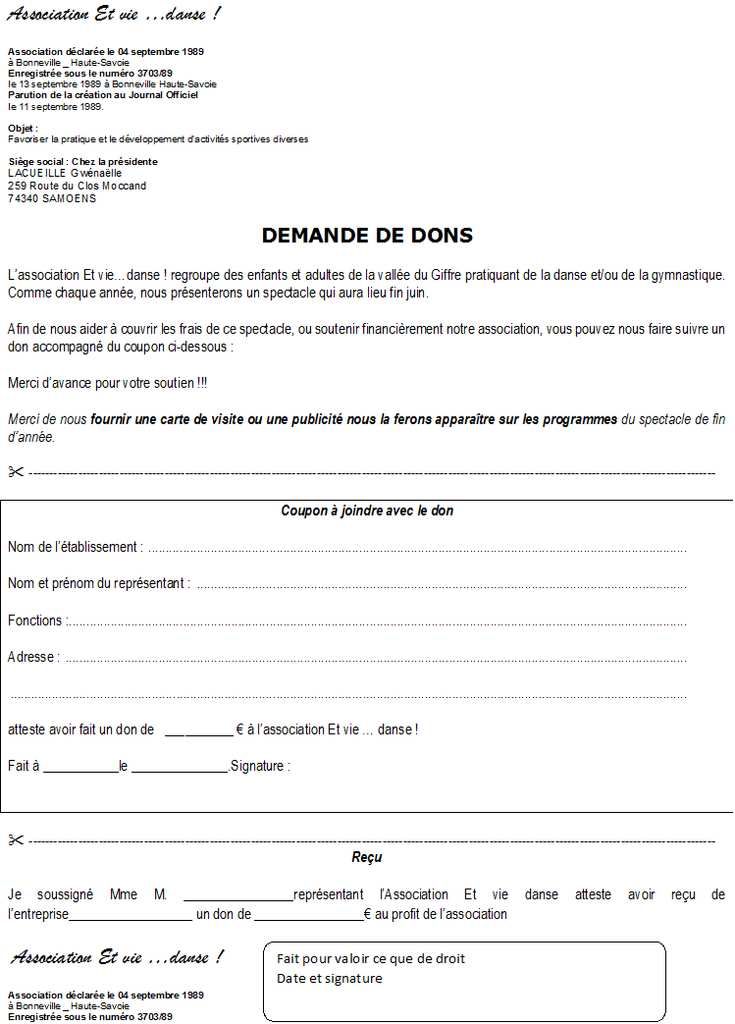 Formulaire sponsors/dons - Association Et Vie...Danse