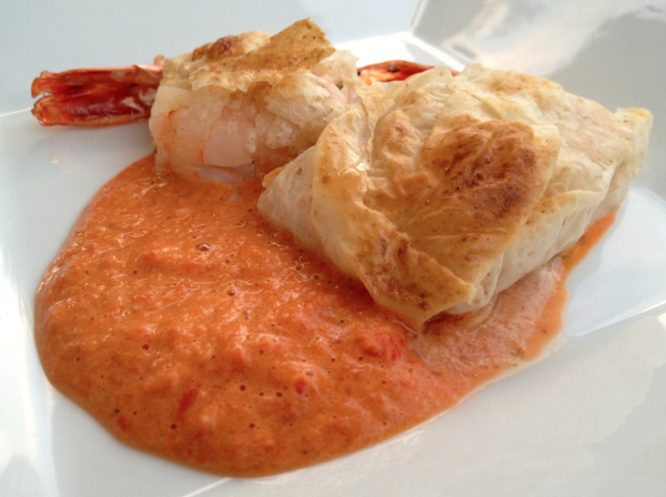 Phyllo Wrapped Shrimp with Red Pepper Coulis - rickbakas.overblog.com