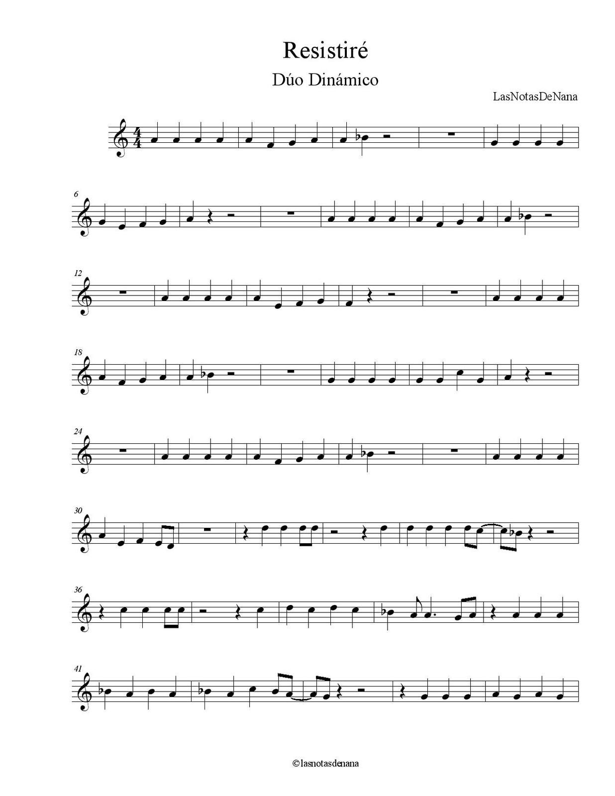 Partitura de la Canción "Resistiré" | Dúo Dinámico - Las Notas De Nana