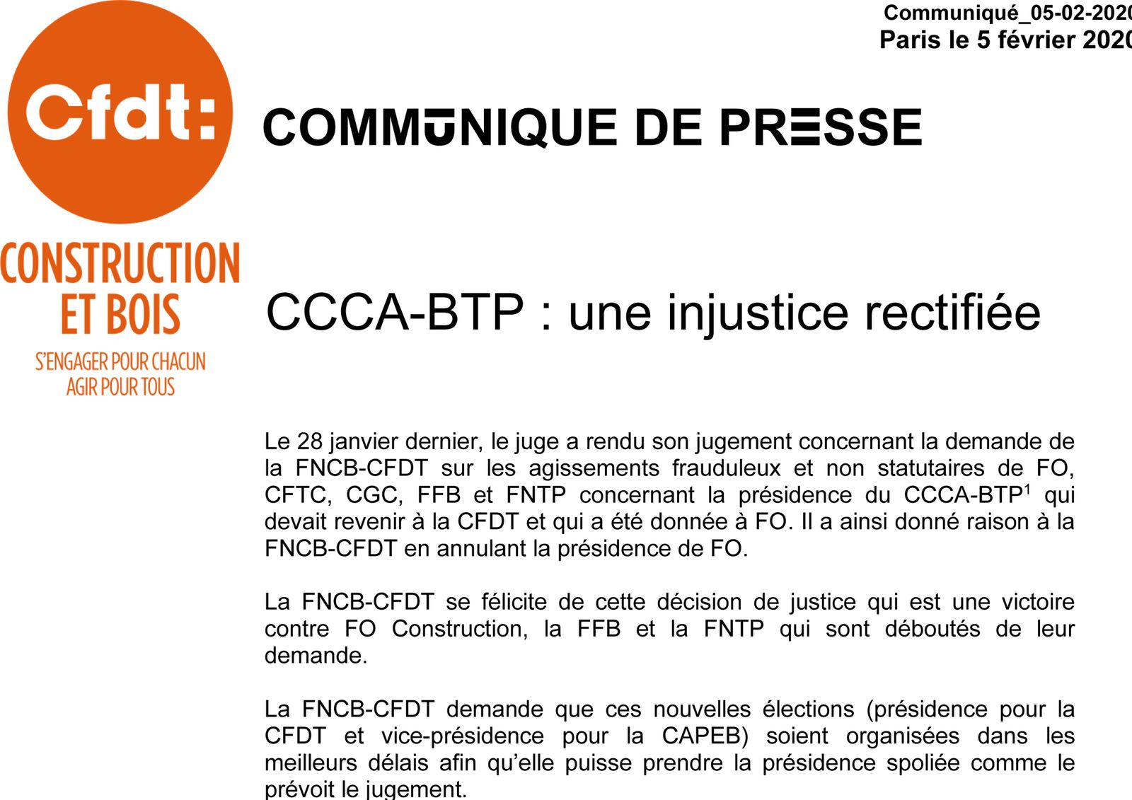 CCCA BTP Une injustice rectifiée - CNC BÂTIMENT CFDT