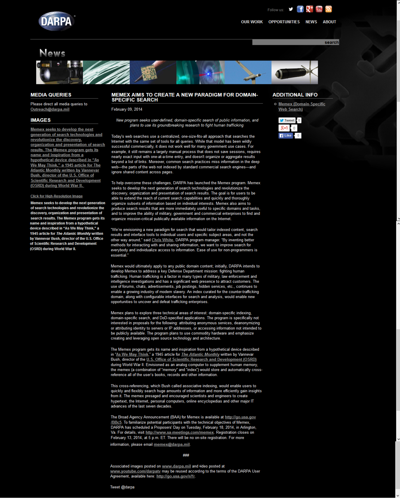 Memex le moteur de recherche projet de la DARPA utilisé pour traquer ...