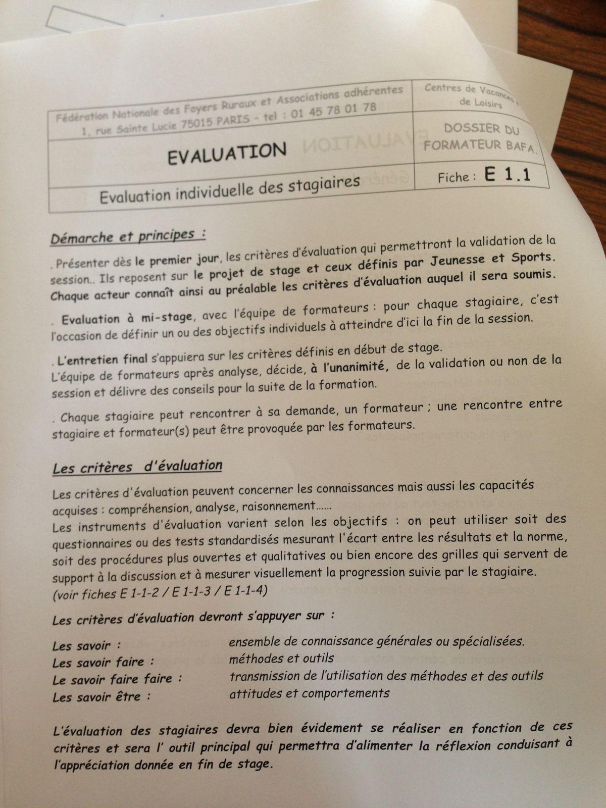 evaluation projet d'animation bpjeps