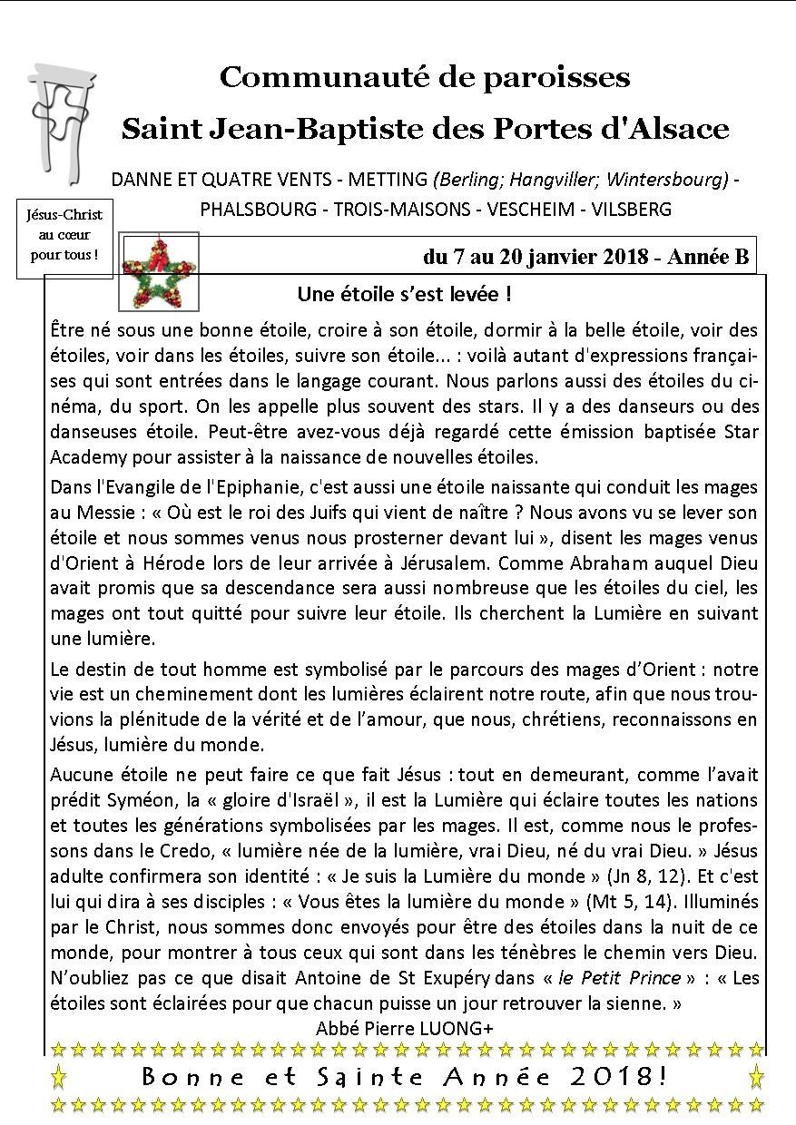 Bulletin paroissial du 7 au 20 janvier 2018 - Archiprêtré de Phalsbourg Communauté St Jean ...