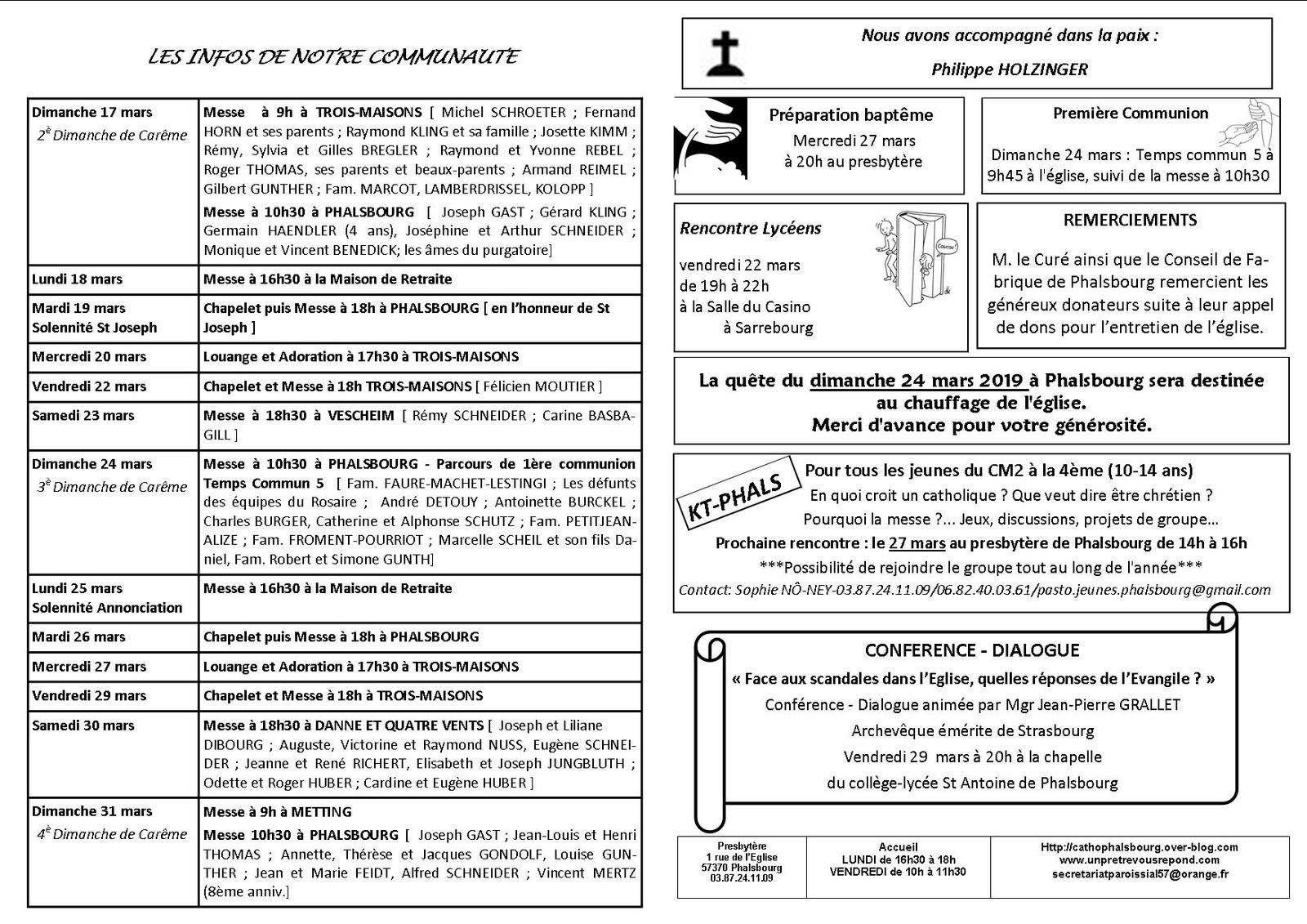 Bulletin paroissial du 17 au 30 mars 2019 - Archiprêtré de Phalsbourg Communauté St Jean ...