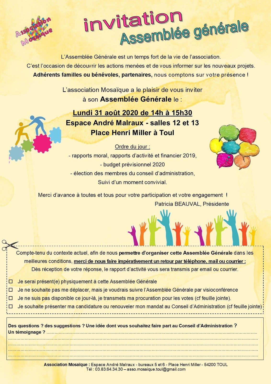 Mosaique : Assemblée Générale 2020 ! - Association Mosaïque - Toul (54)