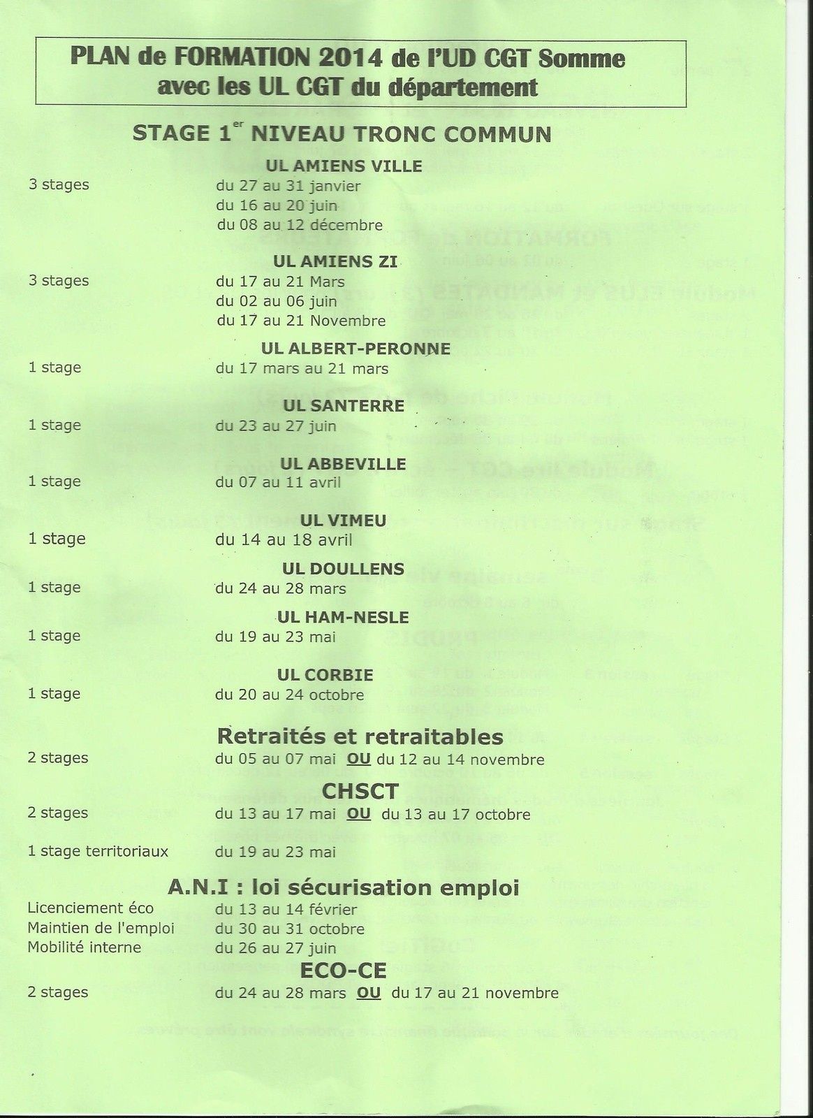 Plan de formation CGT 2014 - CGT PEP80