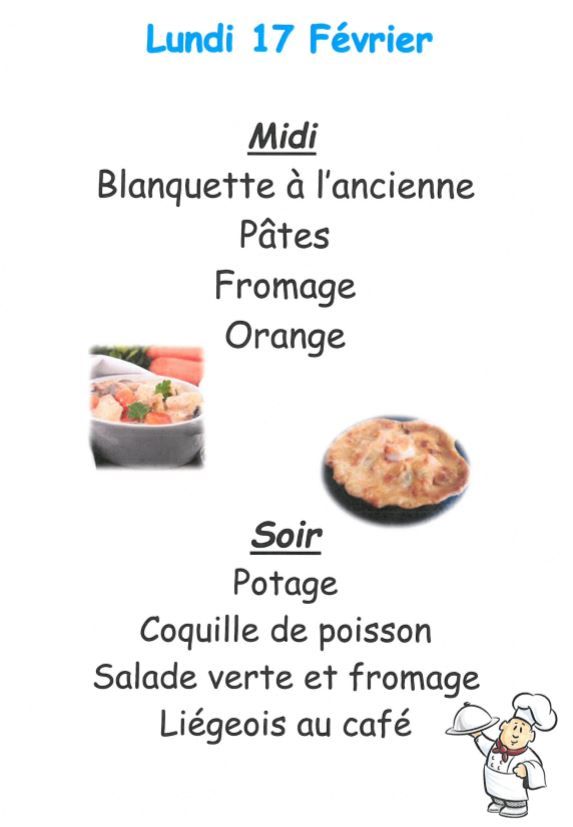 Menus du 17 au 23 février 2020 - Bienvenue à l'EHPAD FLAMANVILLE