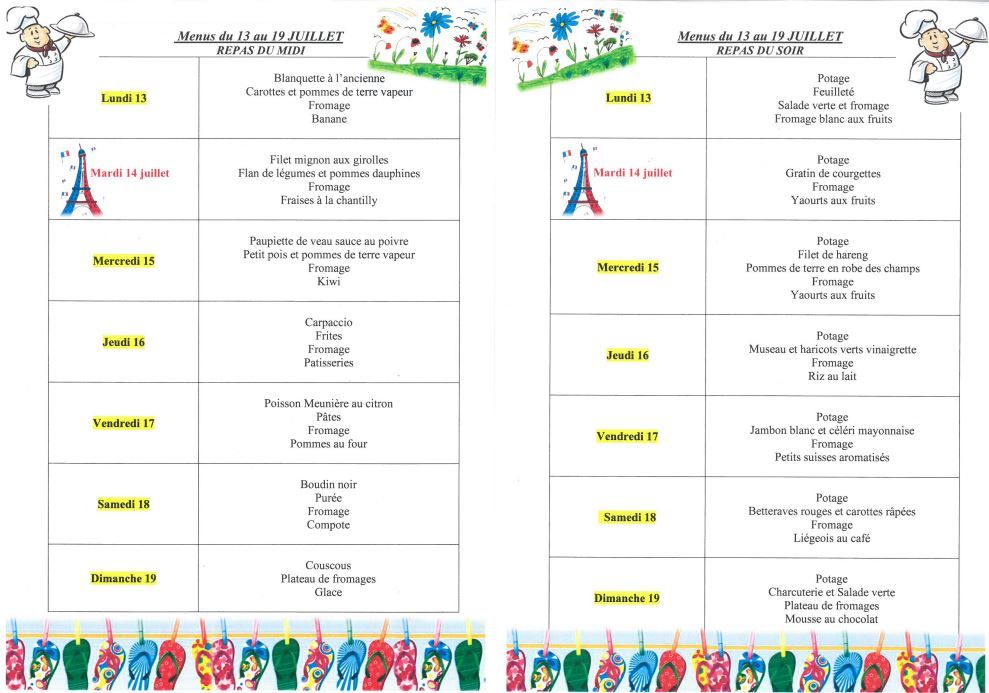 Menus du 13 au 19 - Bienvenue à l'EHPAD FLAMANVILLE