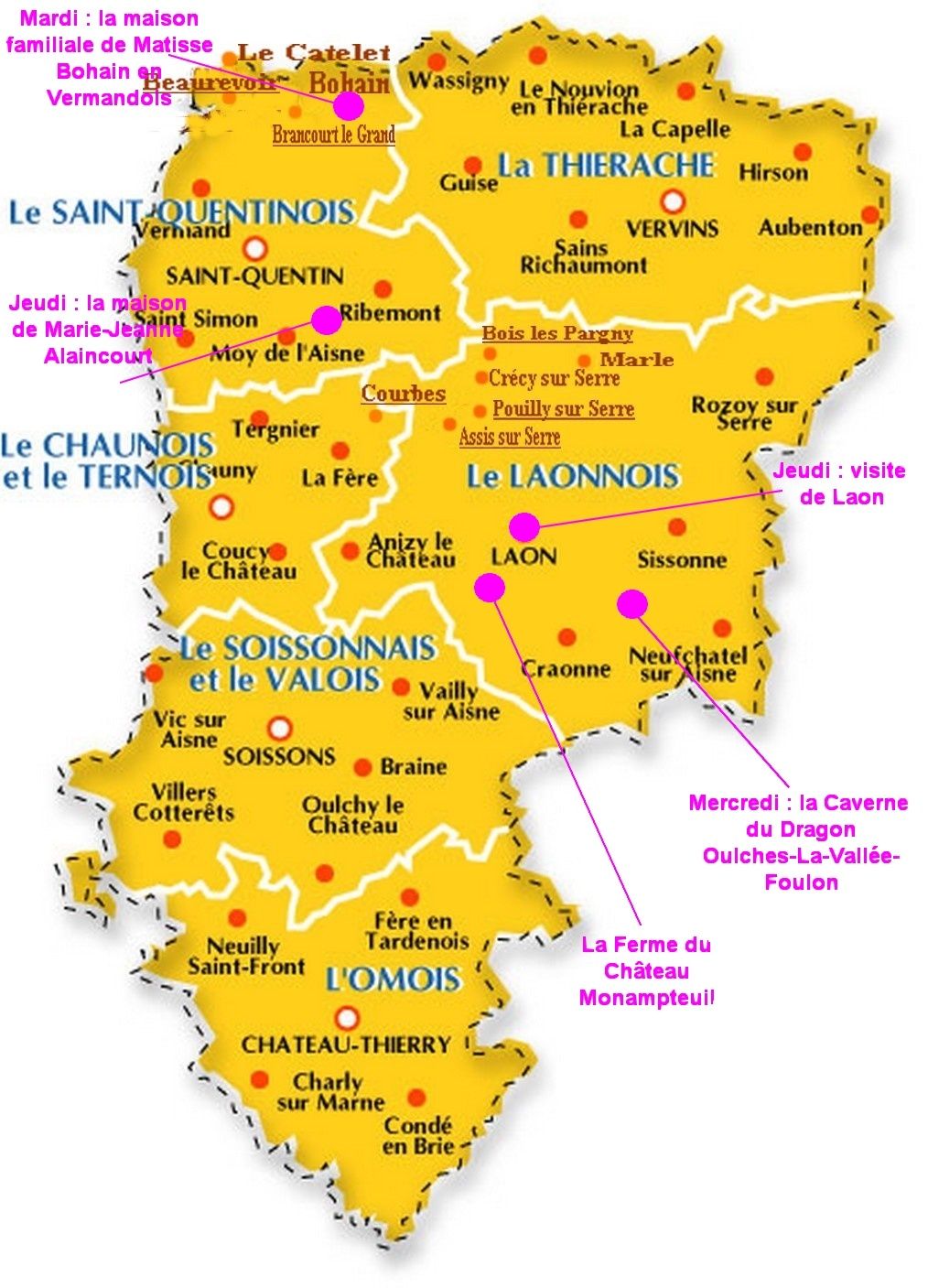 La carte détaillée de nos visites... - Les CM2 dans l'Aisne