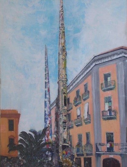 DIPINTO SU TELA FESTA DEI GIGLI BARRA 2004,I DUE GIGLI,ASS. CIRO SCOTTI ...