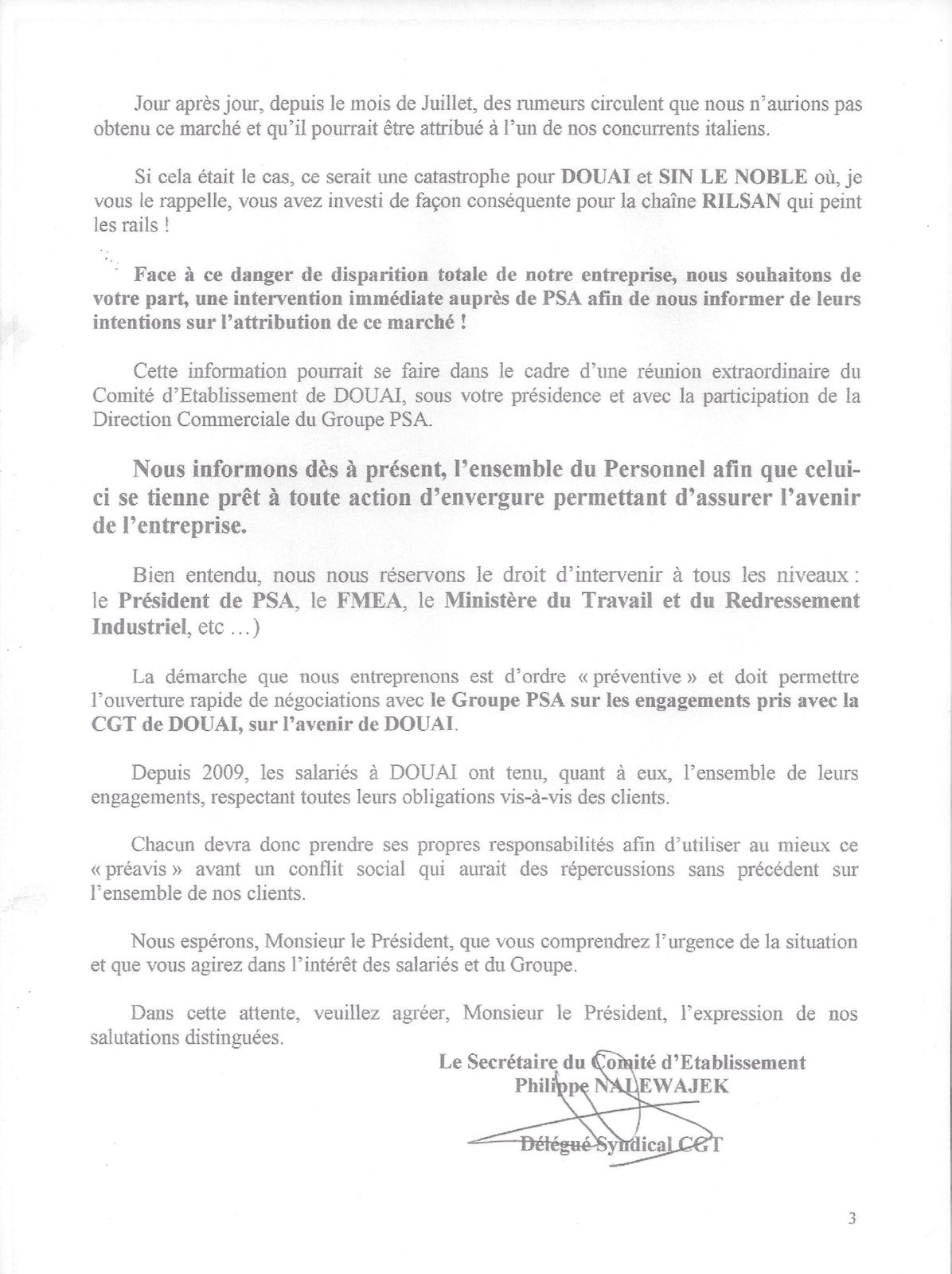 Intervention de Philippe NALEWAJEK, Secrétaire du C.E et Délégué ...