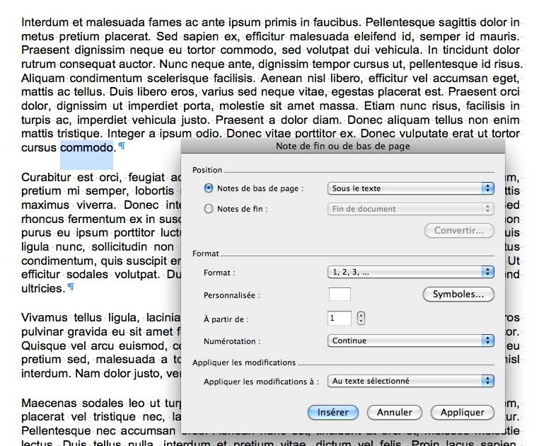 Note sous word : bas de page et note de fin de document - Cours faciles ...