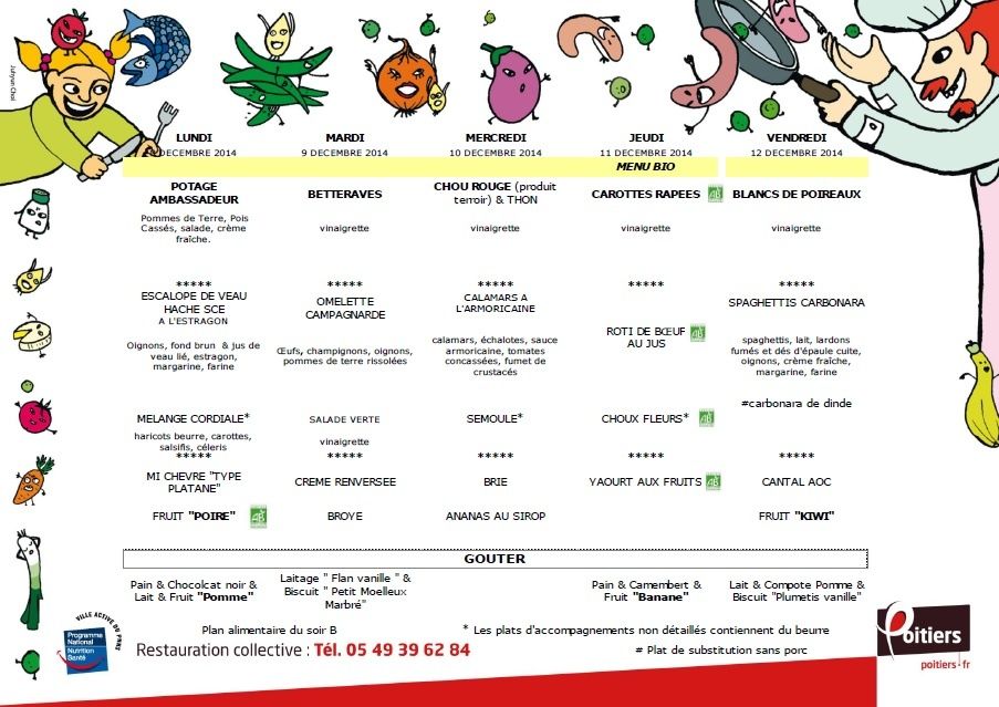 Menu cantine scolaire pour la semaine du 08 au 12 Décembre 2014 - APE ...