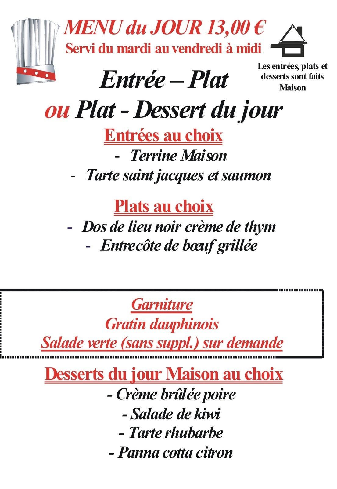 Menu du jour - La toque lorraine