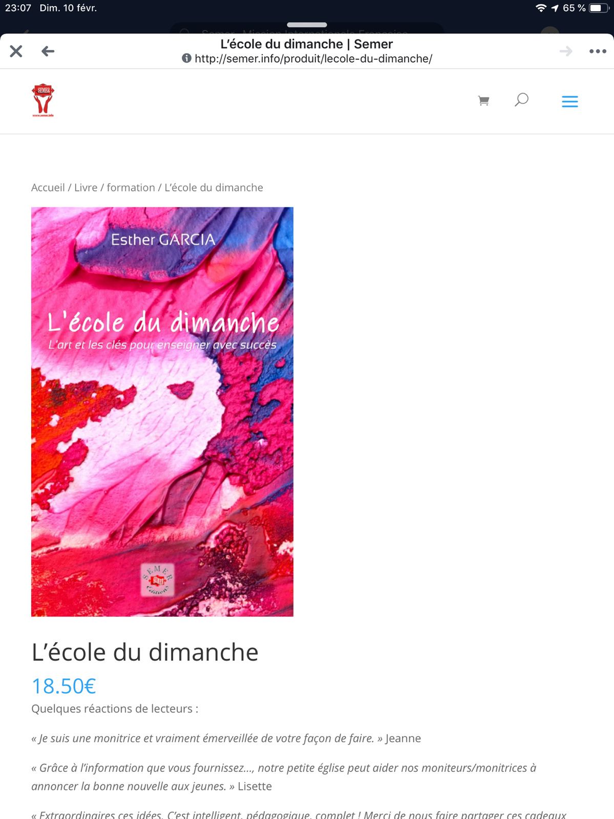 Commande de livre - Ecole du Dimanche
