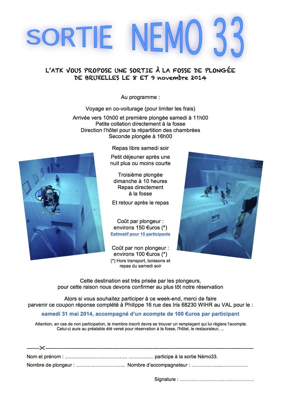 SORTIE PLONGÉE À LA FOSSE NÉMO33 - AQUA TEAM KAYSERSBERG