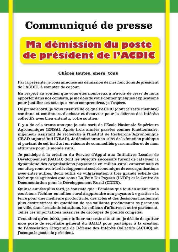 Cameroun: Bernard Njonga quitte l’ACDIC - Hirondelle325ducamer