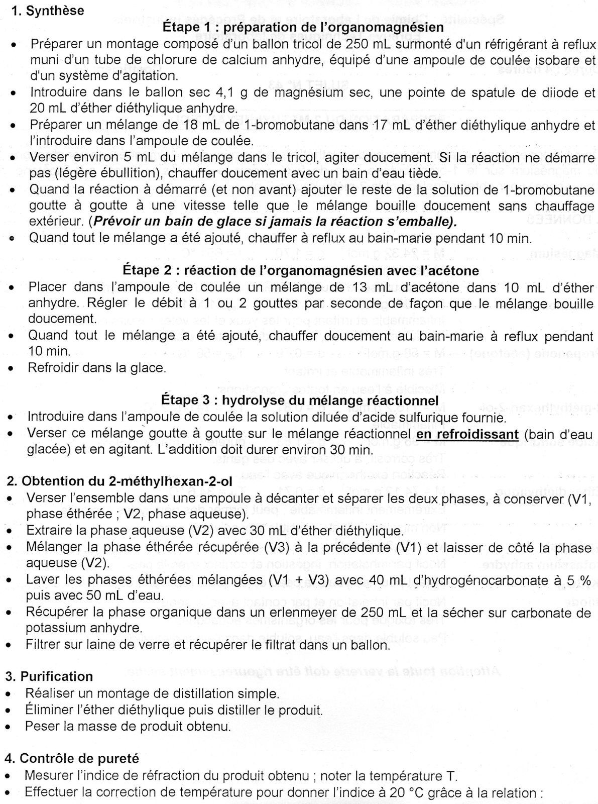 69- synthèse du 2-méthylhexan-2-ol - Chimie Organique de A à Z