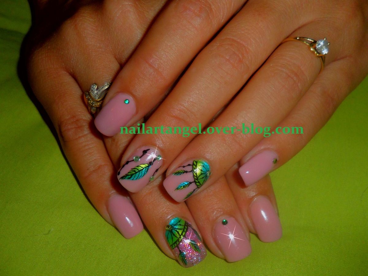 Nail art attrape rêve, nail art facile, nail art ongles courts ...