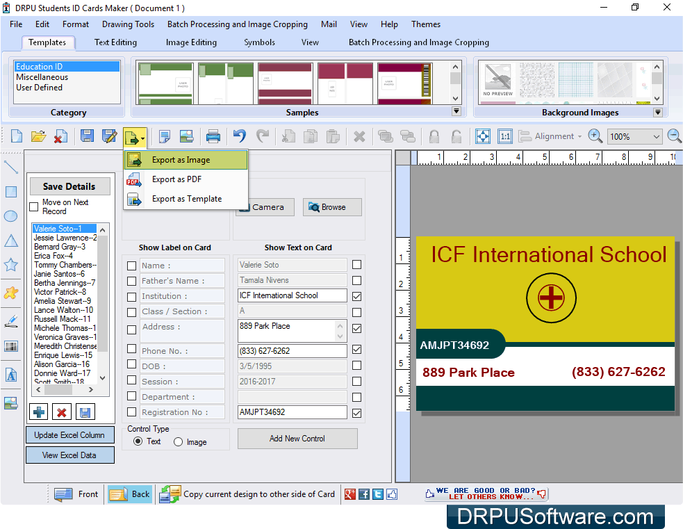 How to create ID cards for students and export as image using Student ...