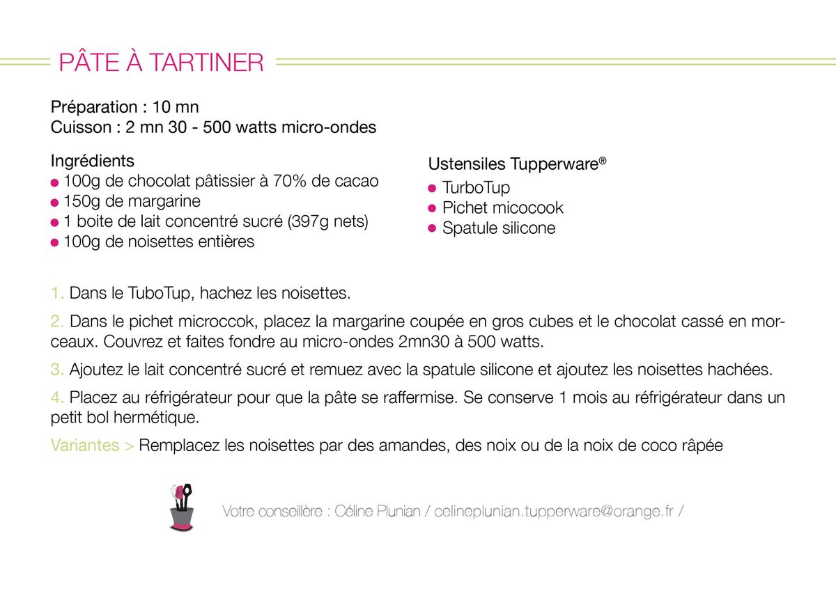Pâte à tartiner Tupperware - La cuisine de Céline Tupperware