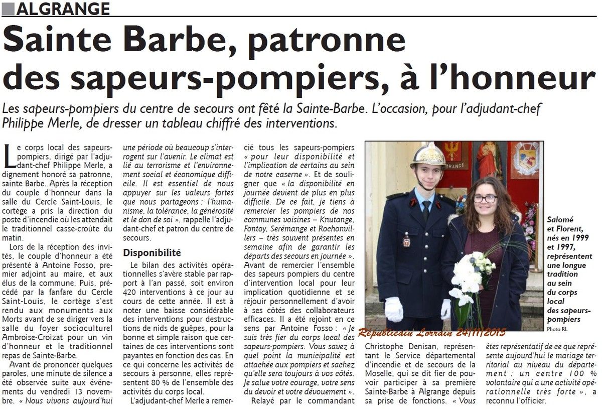 Algrange Sainte Barbe des Pompiers 2015 - Le blog de Denis Algrange