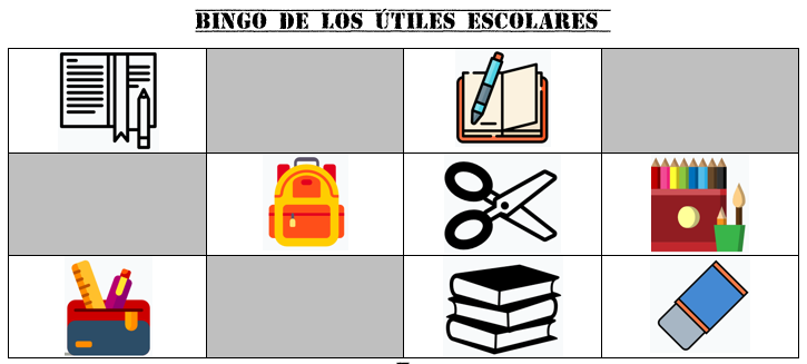 Bingo de los útiles escolares - Espagnol.hispania
