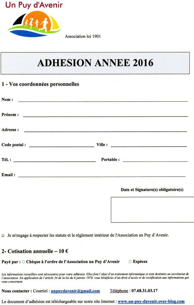 Bulletin d'Adhésion de la MUTUELLE - UN PUY D'AVENIR