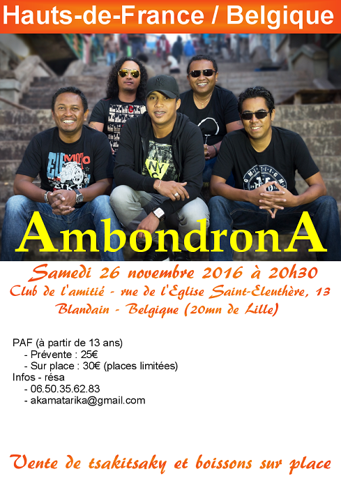 Concert du groupe AmbondronA - 26 novembre - Agir avec Madagascar