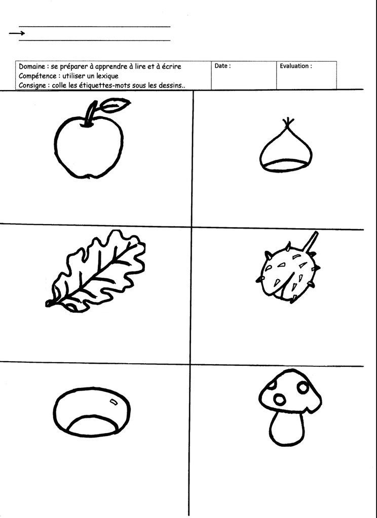 LANGAGE ECRIT automne, fiche 1 - école maternelle Gellow