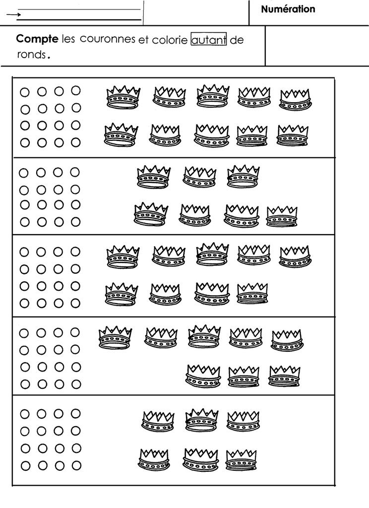 LES ROIS Numération notion "autant" - école maternelle Gellow