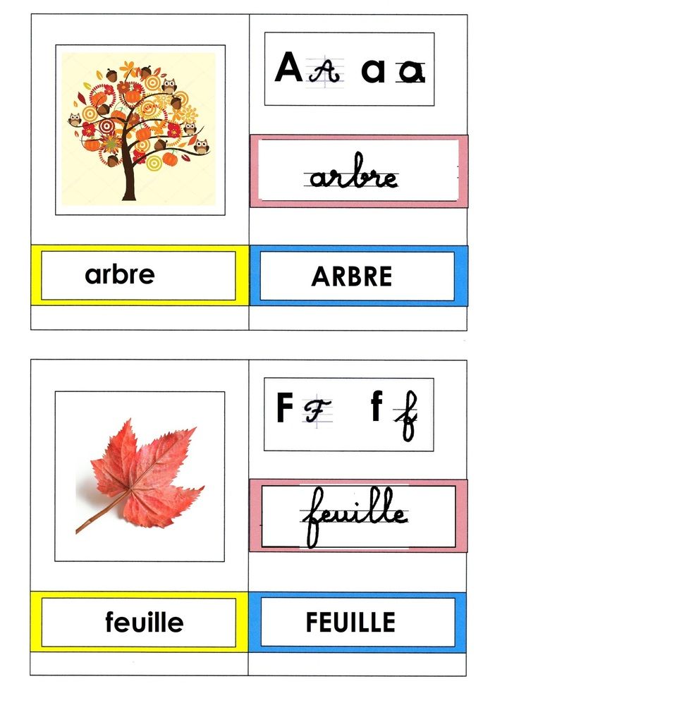 automne, cartes mots - école maternelle Gellow