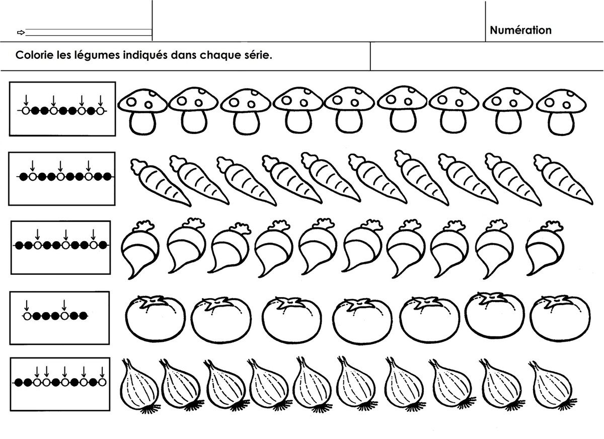 légumes, numération - école maternelle Gellow