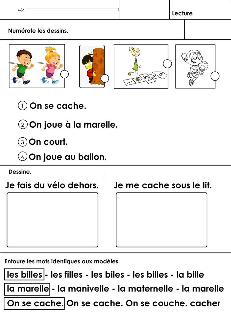 Lecture CP, fiche semaine 8 jour 1: les jeux d'extérieur - école ... Lecture CP, fiche semaine 8 jour 1: les jeux d'extérieur - école ...