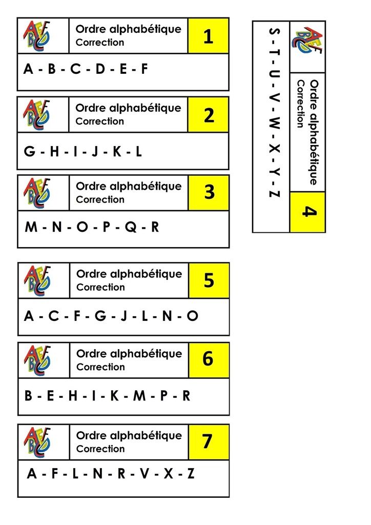 Ordre alphabétique, ateliers CP - école maternelle Gellow