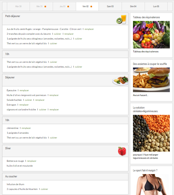 Les menus - Programme prise de masse avec fitnext