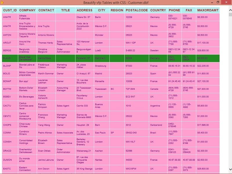 Beautify your tables views with CSS - Visual Foxpro codes