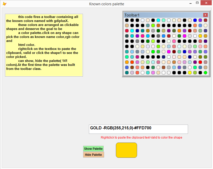 The gdiplusX known colors translator - Visual Foxpro codes